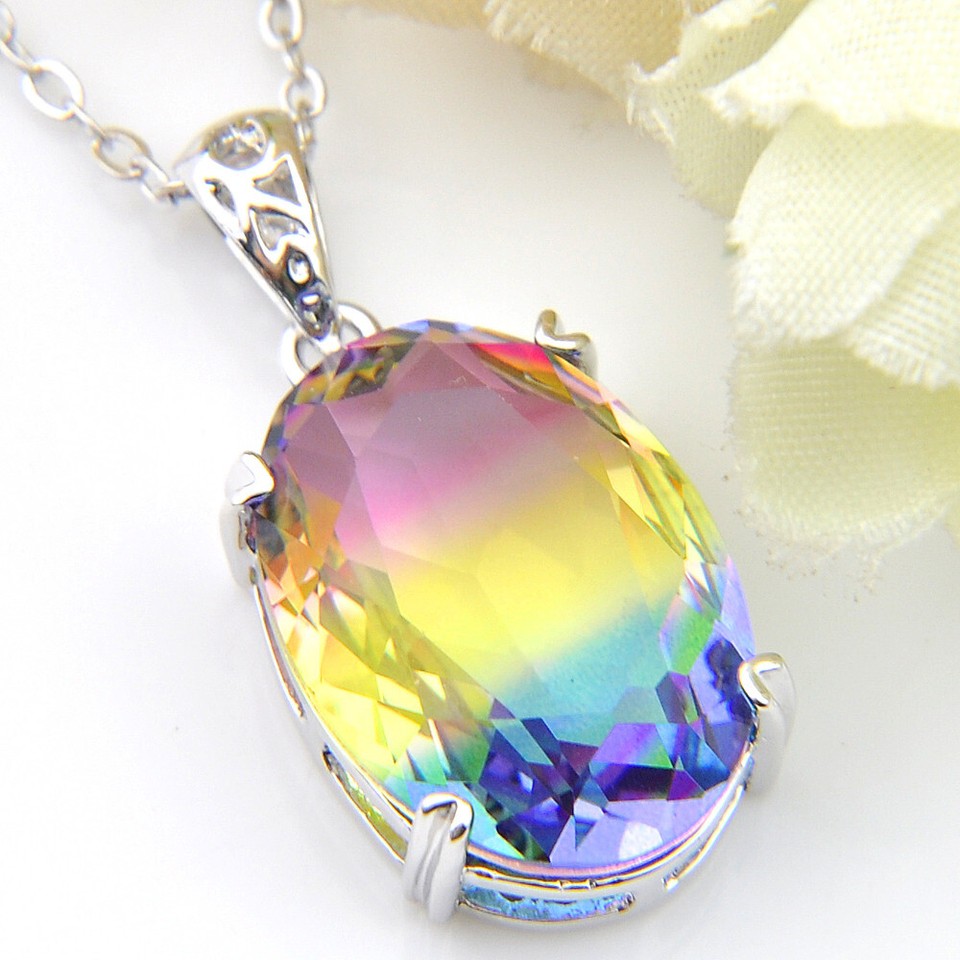 Jewelry Gift Oval Shape Bi-Color Tourmaline Gemstone Silver Necklace ...