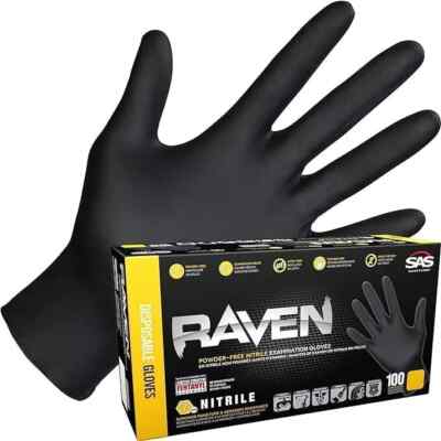 SAS Raven Black Nitrile Gloves Powder Free New , X-LARGE (100 Gloves ...