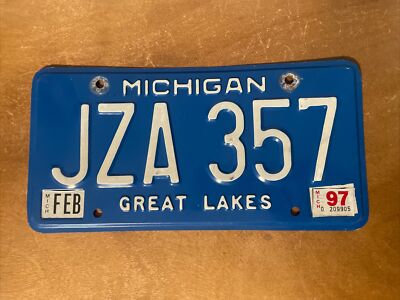 1997 Michigan License Plate Great Lakes Blue # JZA 357 | eBay