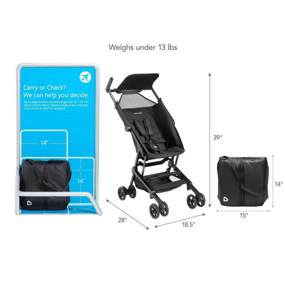 Munchkin Sparrow Ultra Compact Travel Stroller, Black - Travel Stroller