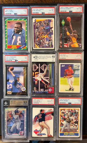 9 Sports Card Graded Lot - Kobe Bryant Nolan Ryan Bruce Smith RC Shaq ...