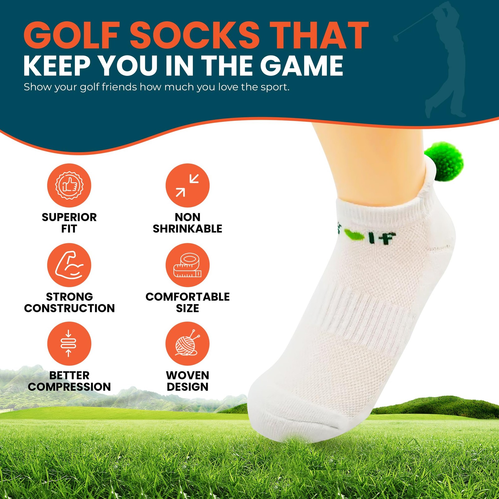 Twerp Golf Socks for Women - Athletic with Pom One Size, White | eBay