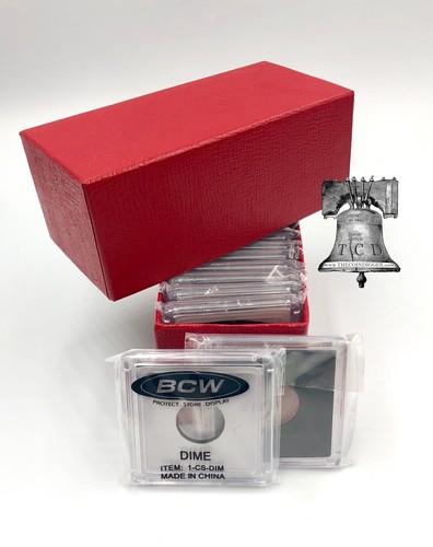 15 Dime 2x2 BCW Coin Holder Snap & Red Single Row Storage Box 4.5x2x2 ...