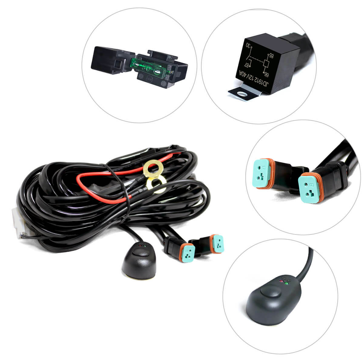 Lasfit 12V Wiring Harness Kit ON-OFF Switch Relay Fuse for Offroad LED ...