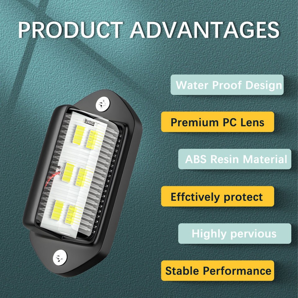 2× Universal LED License Plate Tag Light Lamp White For Truck SUV ...