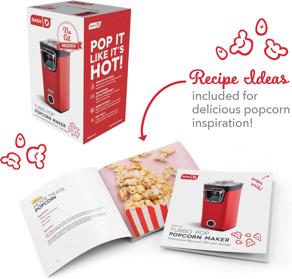 DASH Turbo POP Popcorn Maker with Measuring Cup to Portion Popping Corn ...