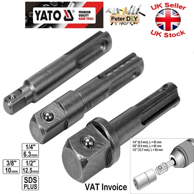 SDS Plus to Socket Square Drive 1/4" 3/8" 1/2" Adapter Set 3pcs YATO YT ...