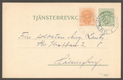 (AOP) Sweden 1910 Official 5o green uprated postal card used. Michel ...