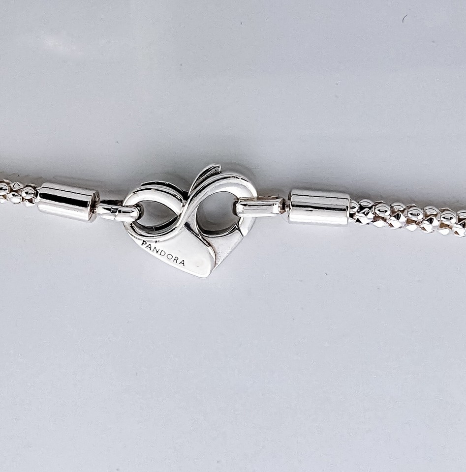 NEW 100% Authentic PANDORA 925 Silver Heart Studded Chain Necklace ...