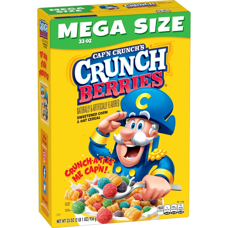(6 pack) Cap'n Crunch Sweetened Corn & Oat Cereal Berries, Mega Bag, 33 ...