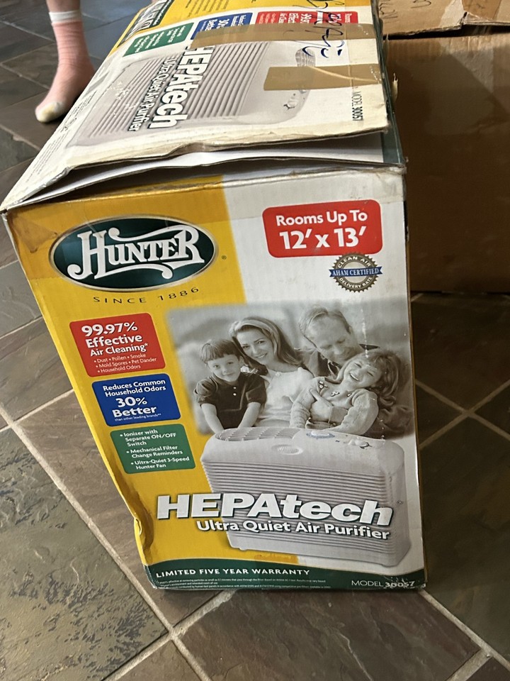 w/3 extra filter HUNTER Hepatech Quiet Air Purifier 30057 NIB areas up ...