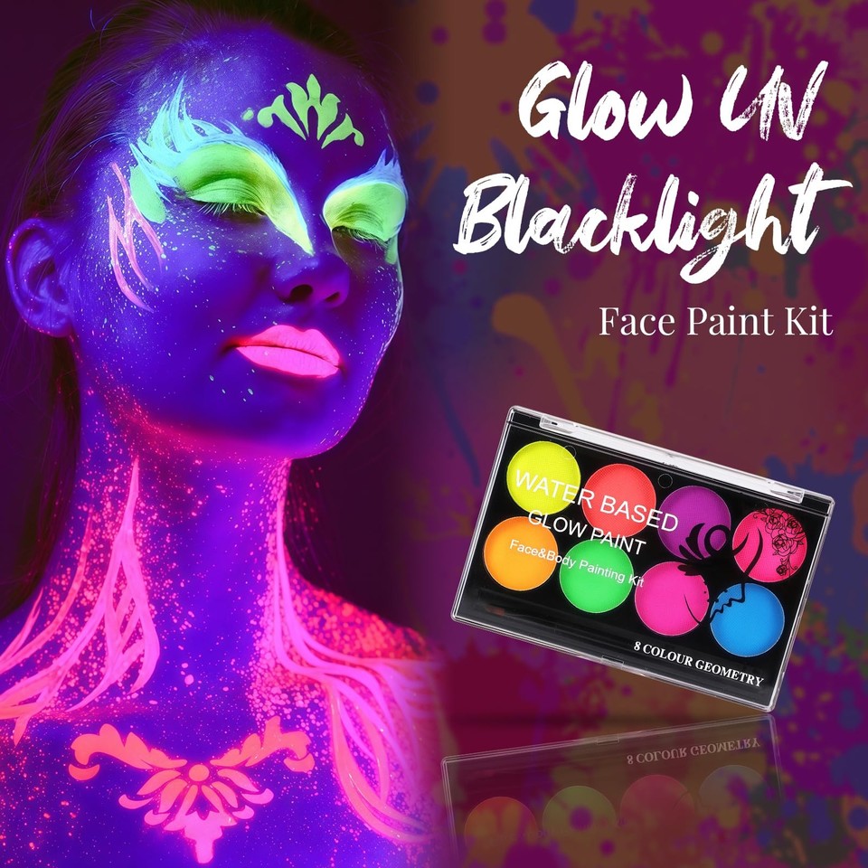 8 Colors UV Paint Palette,Glow in The UV Body Paint,8 Colors Neon ...