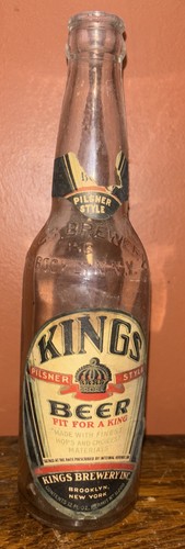 1930’s KINGS BREWERY 12oz Embossed Paper Label Glass Beer Bottle ...