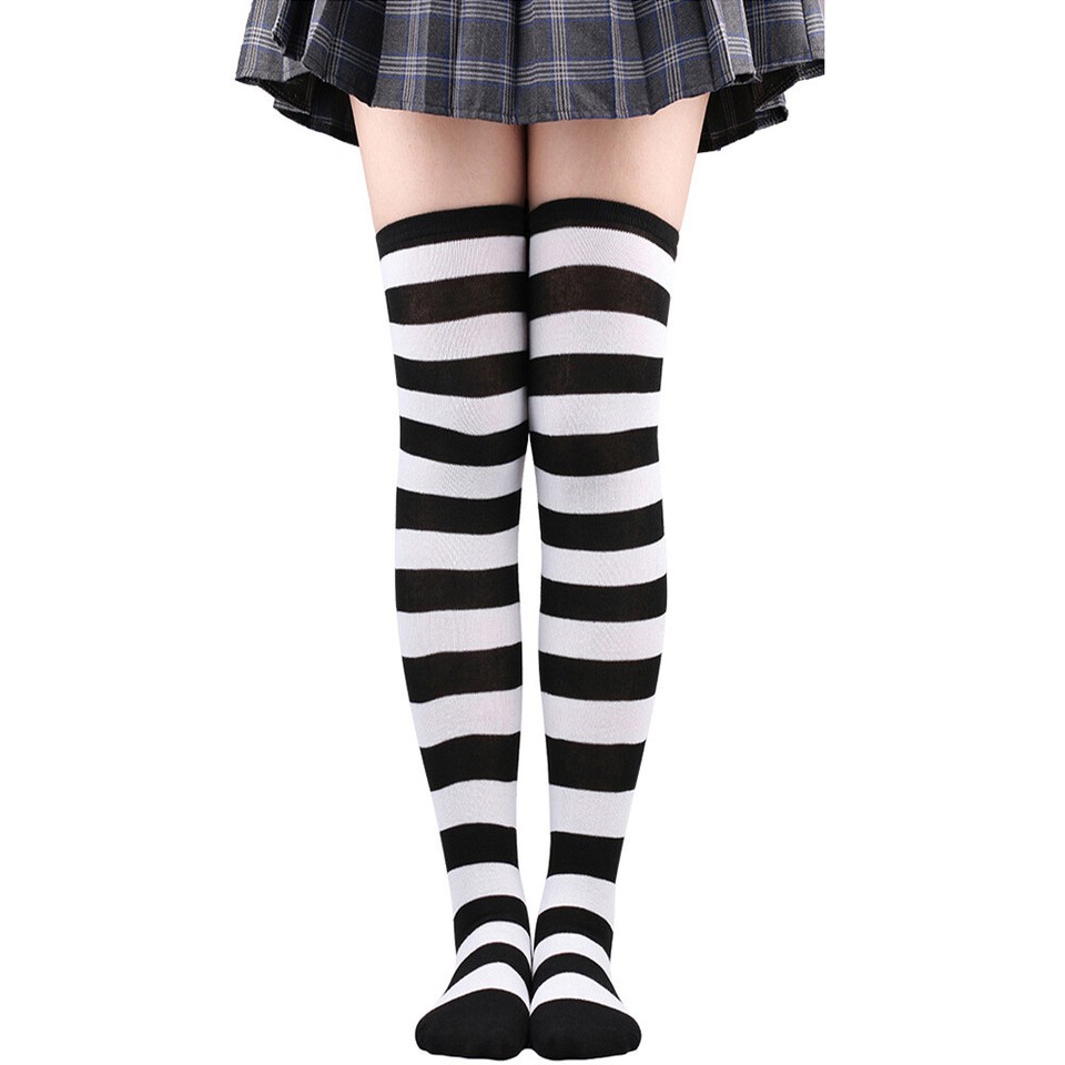 Women Striped Over The Knee Socks Thigh High Socks Casual Long Hosiery