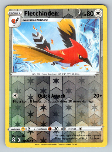 Fletchinder Reverse Holo Pokemon Card TCG Evolving Skies | eBay