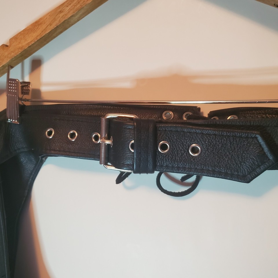 Leather Mens 5XL Big Black Lined Silver Buckle Zip Legs Genuine ...