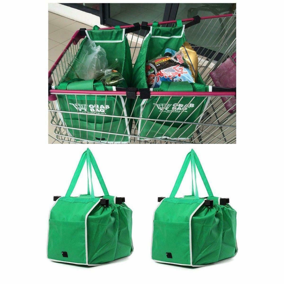 2 x Strong Reusable Supermarket Shopping Trolley Bags Grocery Grab Bags ...