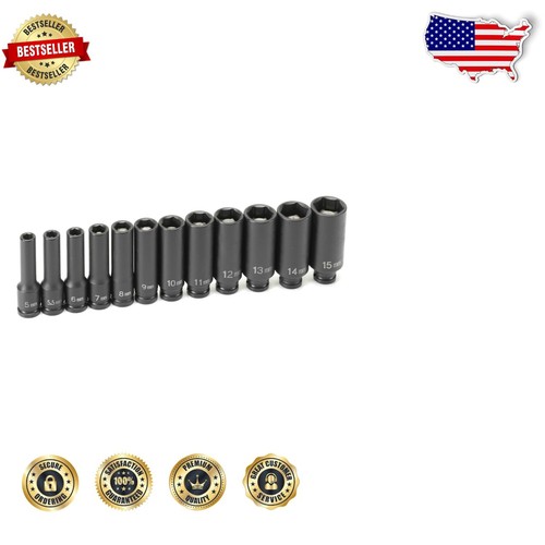 Lightweight 12-Piece Deep Metric Magnetic Socket Set with Spring-Loaded ...