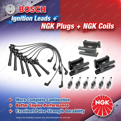 NGK Spark Plugs Coils + Bosch Leads Kit for Mitsubishi Pajero NM NP ...