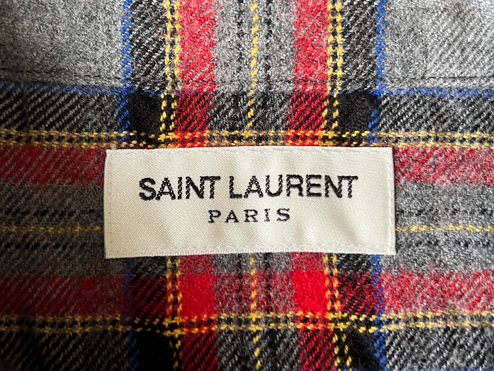 New Saint Laurent YSL Gray Red Check Print Western Crop Flannel Shirt ...