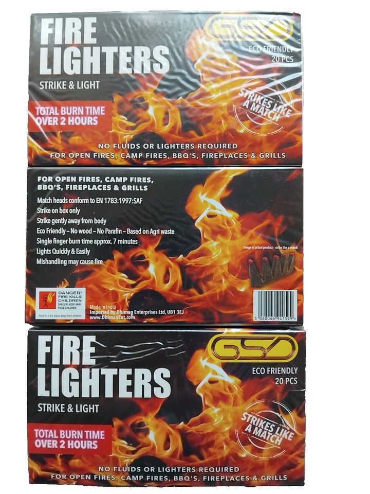 GSD Fire Lighters Strike & Light Eco Friendly Odourless Starter&Match ...