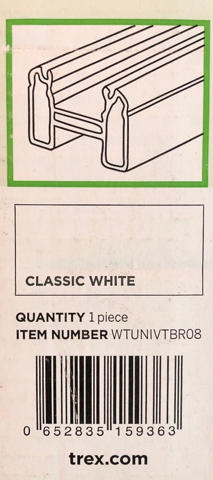 TREX Transcend (8 Foot) Composite CLASSIC WHITE Universal Top / Bottom ...