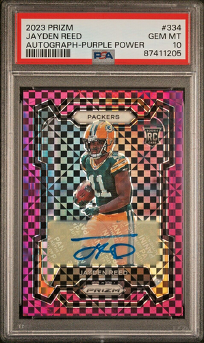 Jayden Reed 2023 Prizm Autograph PURPLE POWER Rookie Auto Card #334 PSA ...