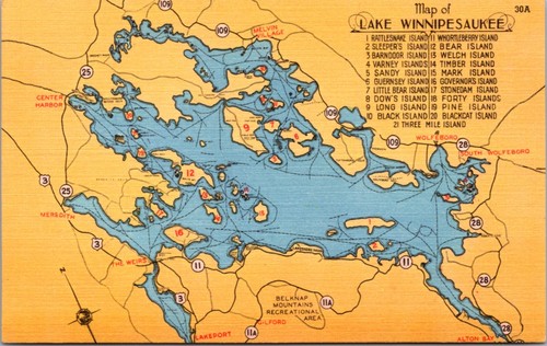 Postcard Road Map of Lake Winnipesaukee, New Hampshire | eBay