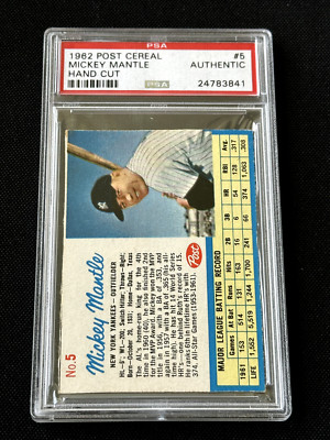 1962 Post Cereal Hand Cut #5 Mickey Mantle PSA Authentic | eBay