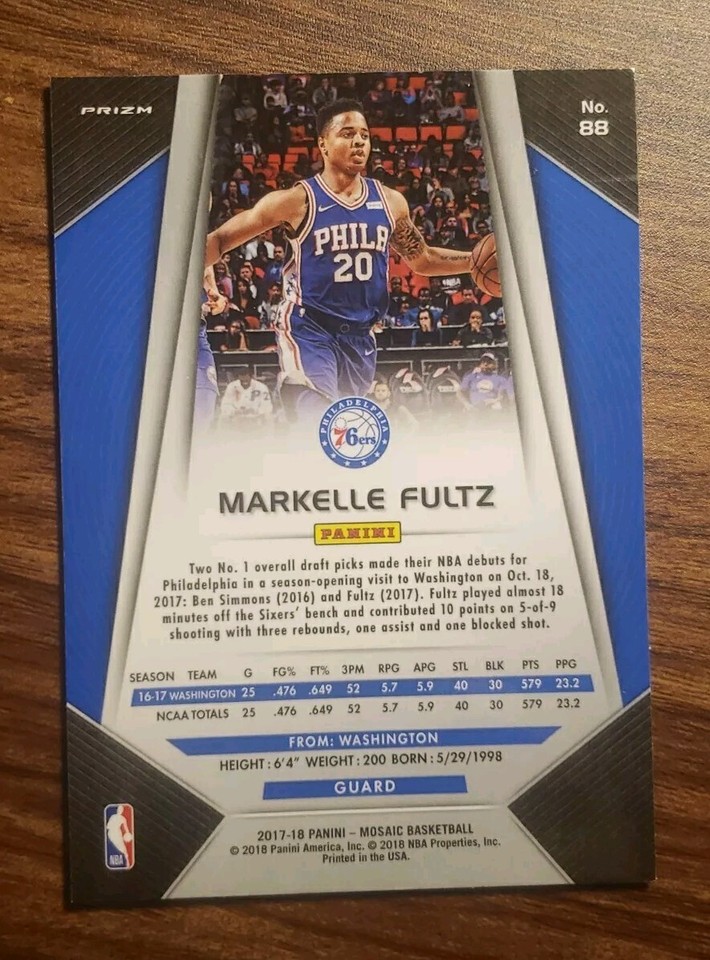 2017-18 Panini Mosaic Markelle Fultz #88 Green Prizm Rookie RC ...