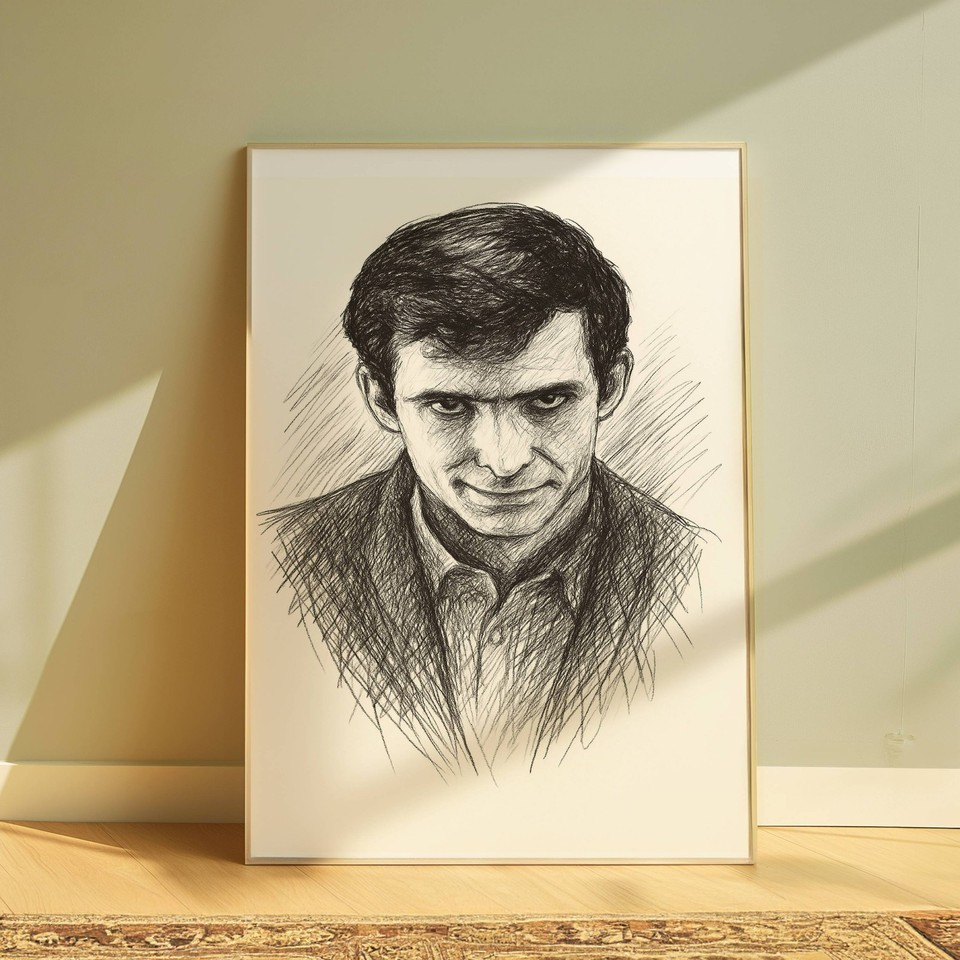 NORMAN BATES PSYCHO DRAWING PRINT SKETCH 8" x 10" HORROR MOVIE WALL ART ...