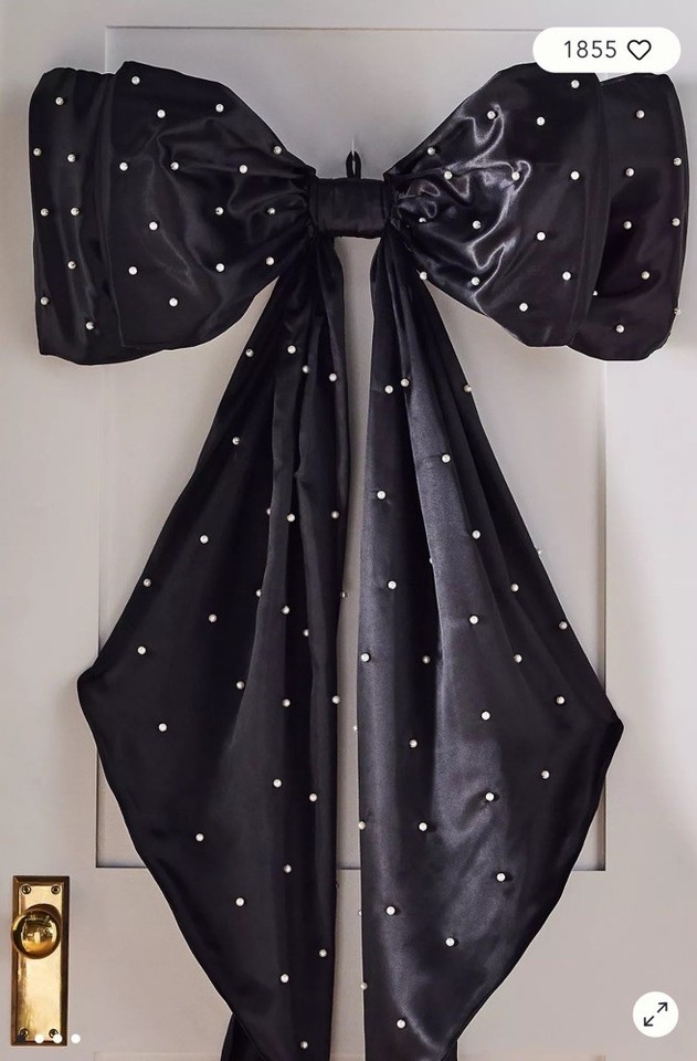New Anthropologie Pearled Satin Bow Tree Topper Black Christmas | eBay