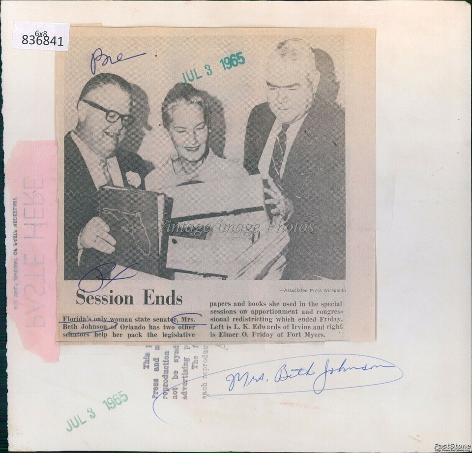 1965 Florida State Sen Mrs Beth Johnson Packs Papers & Books Politics ...