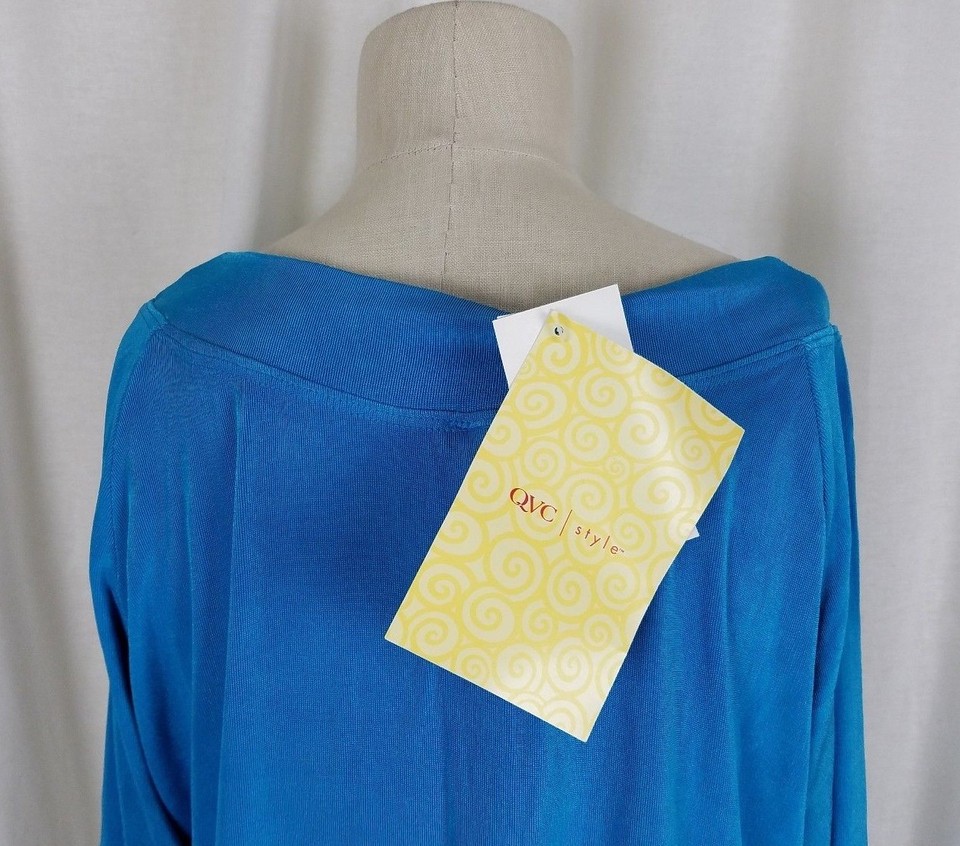 NWT QVC Style Citiknits Stretch Top Tunic Shirt Womens XL Blue Scoop ...
