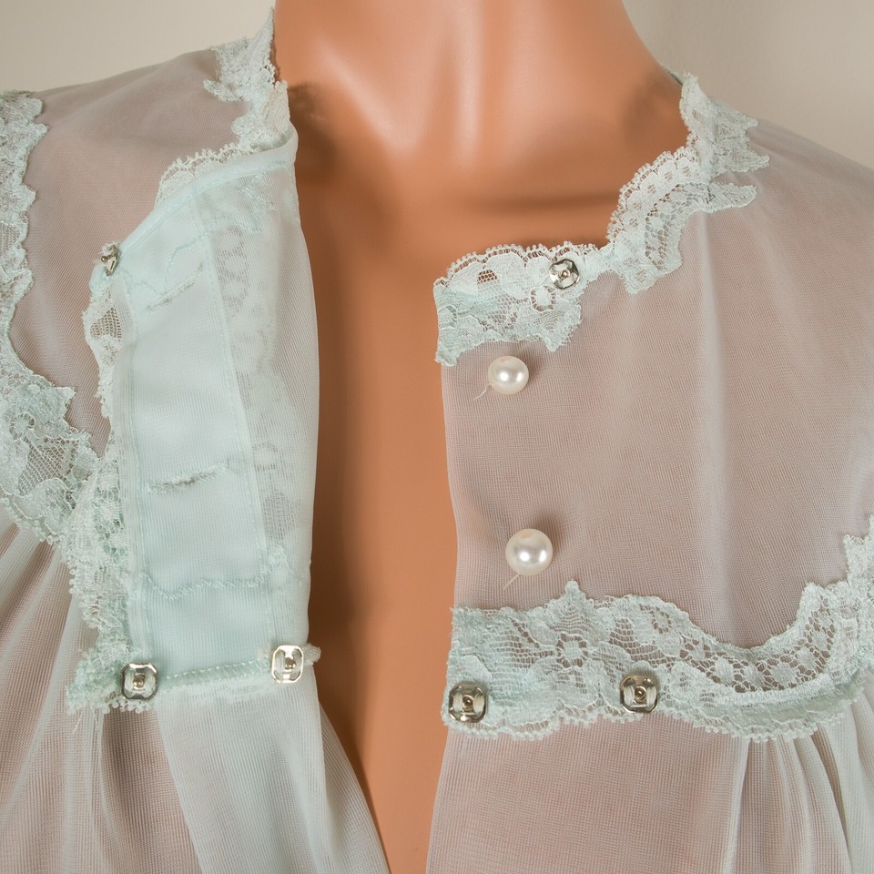 💖 SHADOWLINE Double Chiffon Mint Green Peignoir Robe Gown Nylon Full ...