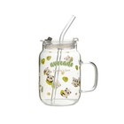 500ML Glass Cup w/Lid and Straw Transparent Bubble Tea Cup Juice Glass ...