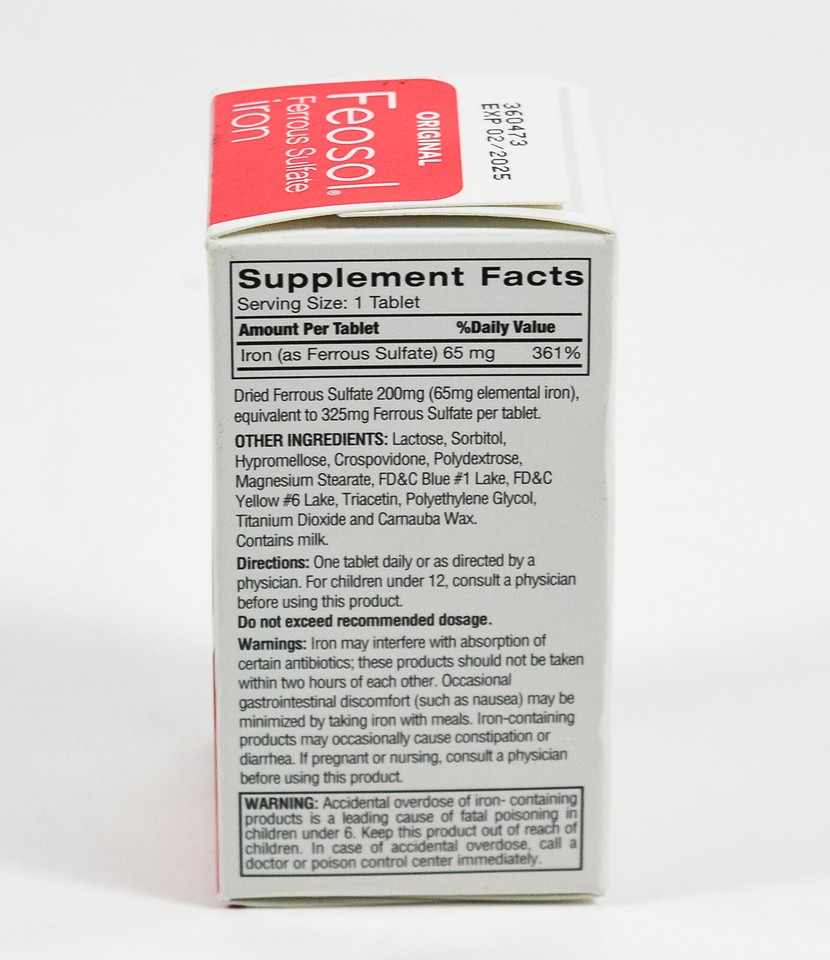 07/2025 Feosol ORIGINAL Ferrous Sulfate 65mg High Potency IRON 120 ...