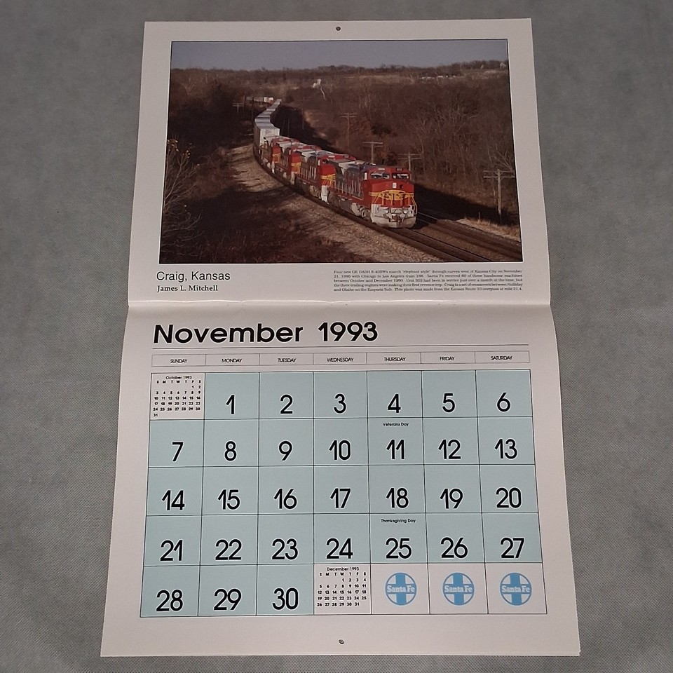 1993 Santa Fe Railroad Wall Calendar Works For 2027 2038 2049 | eBay