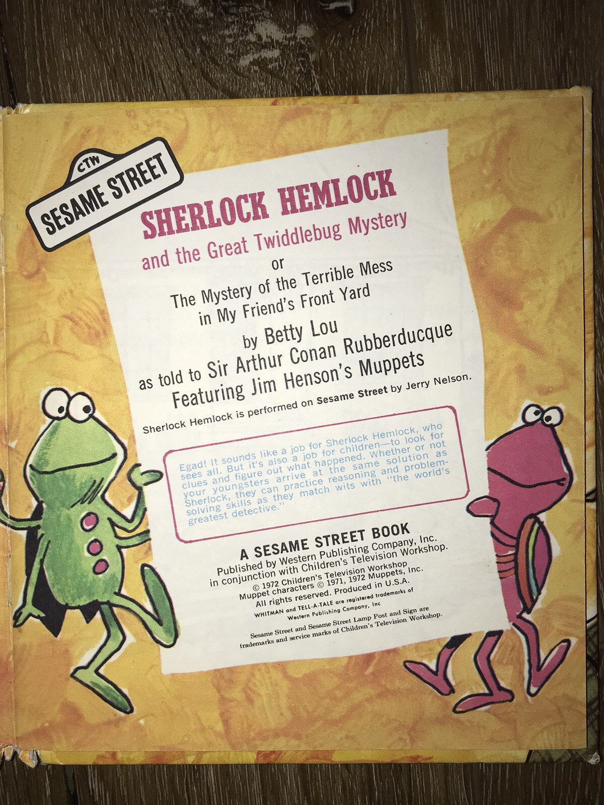 VINTAGE 1972 SESAME STREET SHERLOCK HEMLOCK Book Reading Education ...