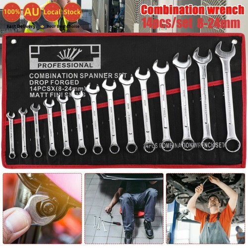 14PCS Spanner Set Metric Combination Open Box Wrench+Roll bag 8-24mm AU ...