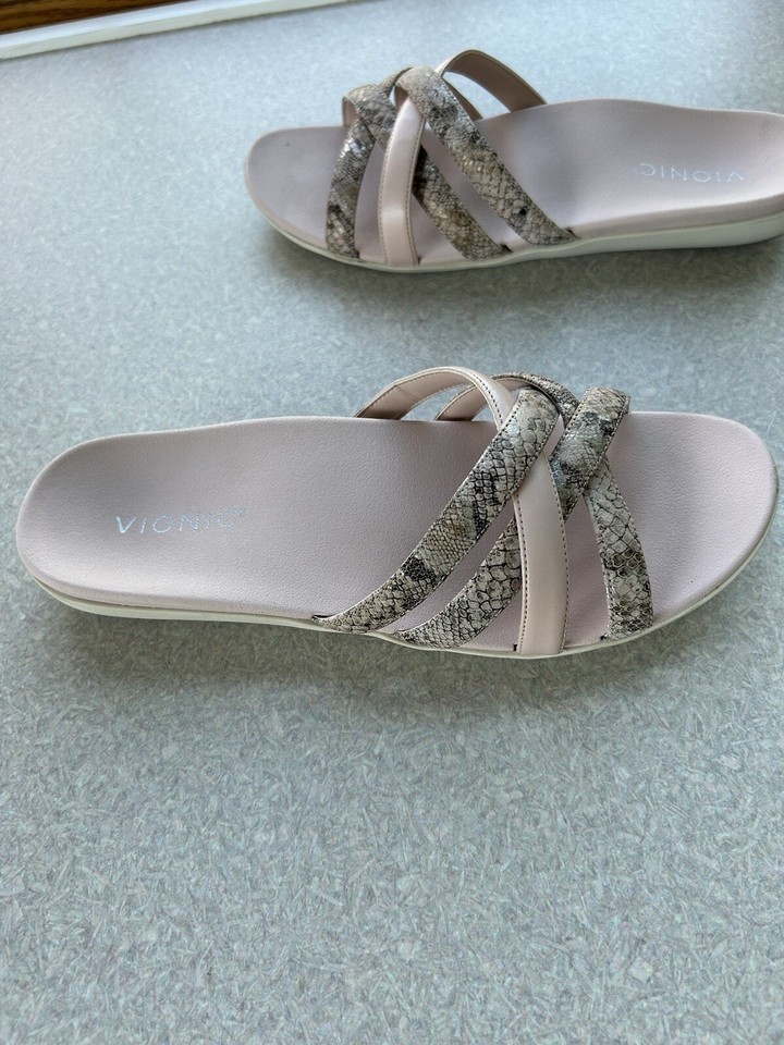 Vionic Sandals Women 9 Dava Leather Slide Casual Slip On Shoes Pink ...