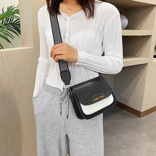 PU Fashion Shoulder Bag Casual All-match Crossbody Bag Wide Strap ...