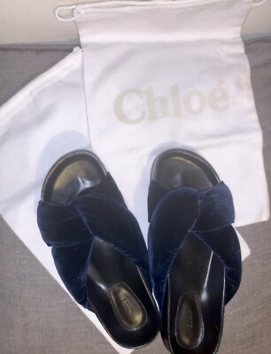 Chloé Nolan Twisted Velvet Slides in Blue Lagoon Sz 37 | eBay
