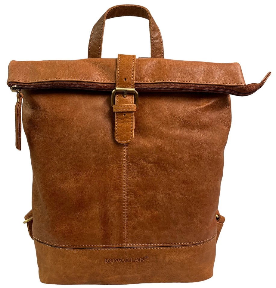 Rowallan Scotland Large Rustic Tan Zip Leather FoldOver Rucksack ...