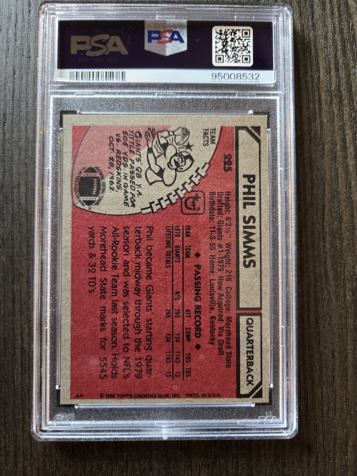1980 Phil Simms Topps Rookie - #225 (RC) PSA 8 New York Giants NFL | eBay