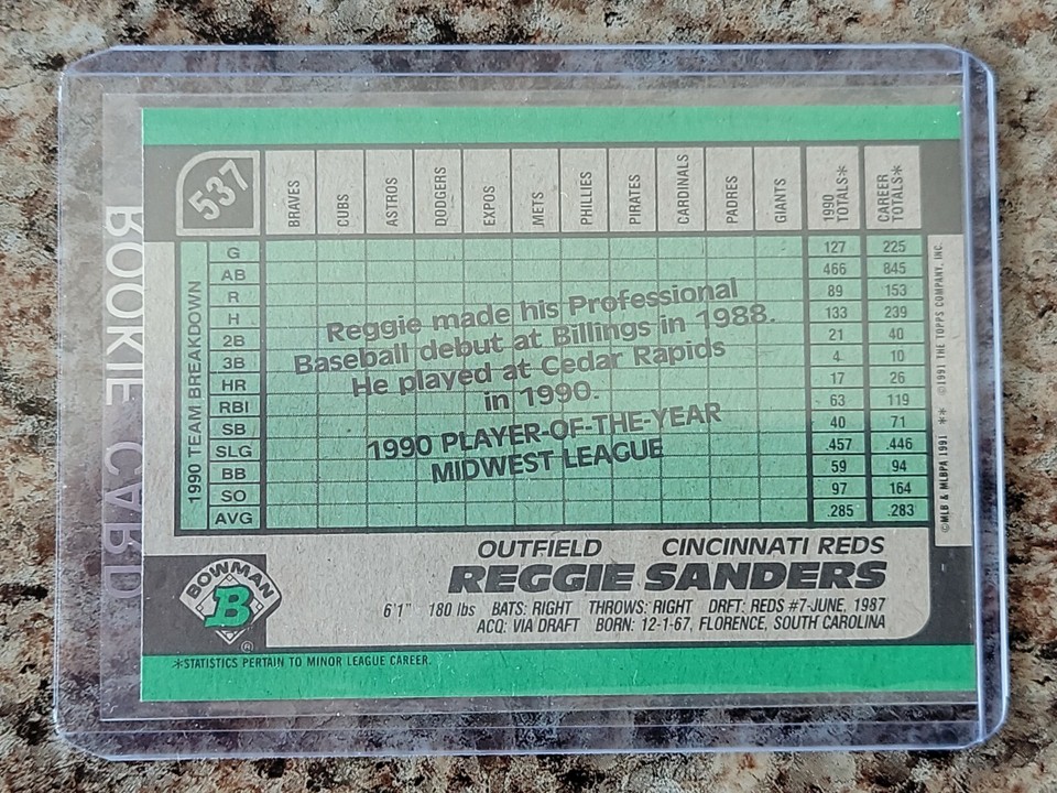 1991 Bowman Reggie Sanders Rookie Card | eBay