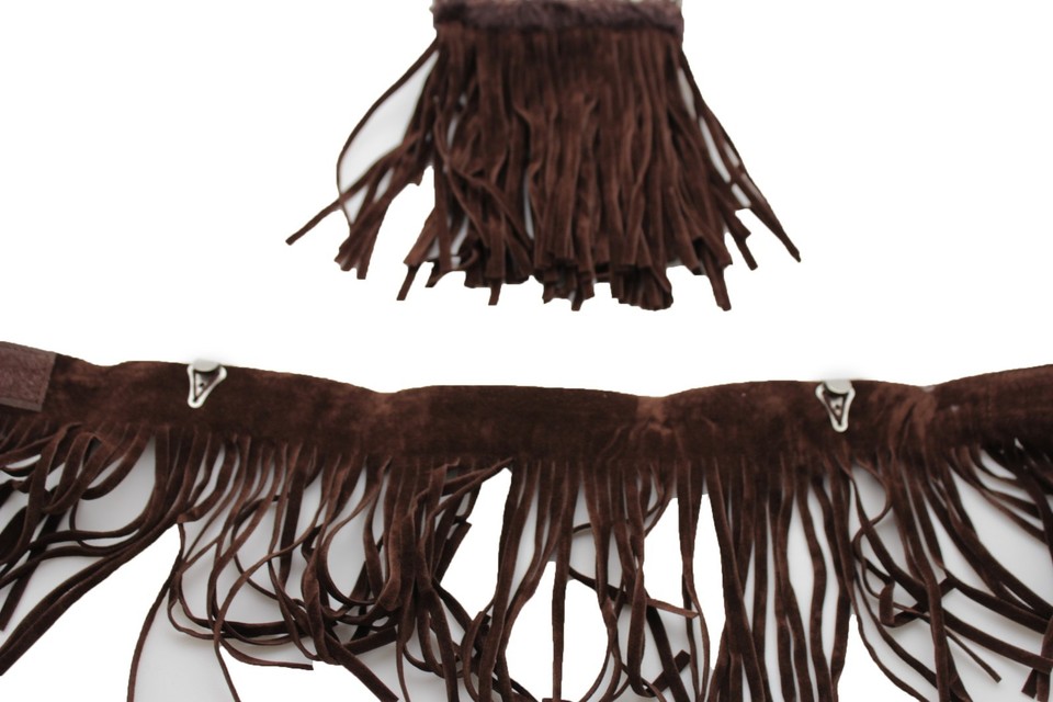 Women Western Brown Boot Topper Cover Faux Suede Leather Long Fringe ...