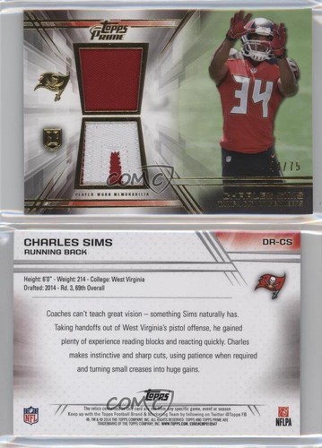 2014 Topps Prime - Dual Relics Charles Sims #DR-CS Gold /75 (MEM, RC ...
