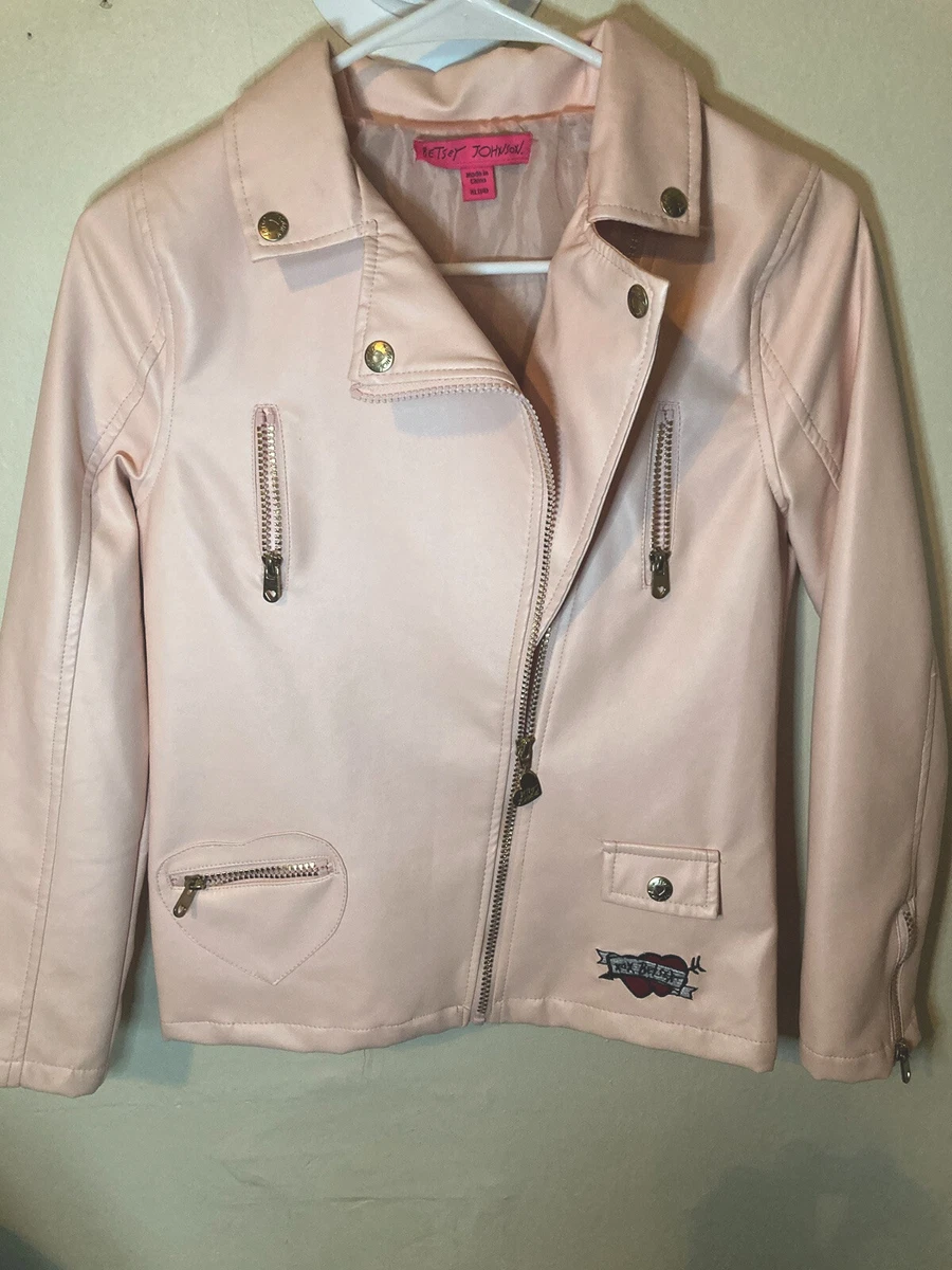 Girls Pink Faux Leather Jacket