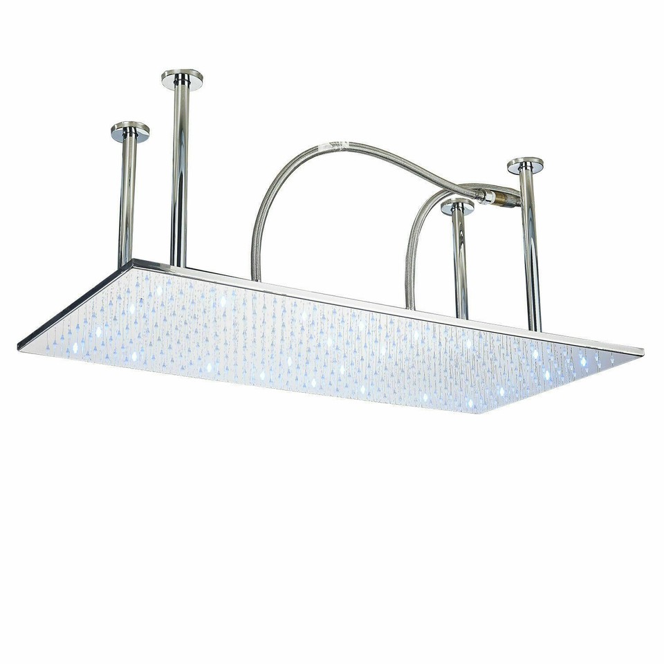LED Rainfall Large Shower Head High Pressure Ceiling Mounted Overhead ...